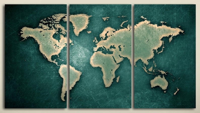 3 Panel Split Art World Map Canvas Print 1.5 deep | Etsy