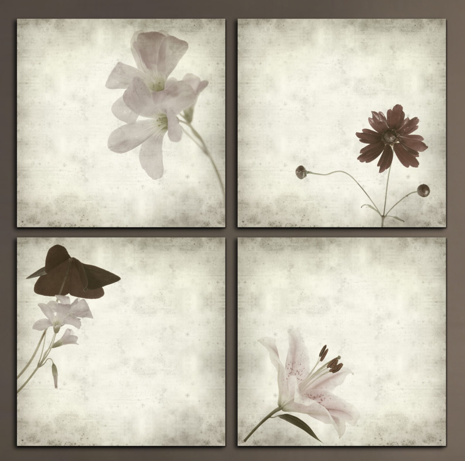 4 Panel Split canvas Quad Vintage old flower Print | Etsy