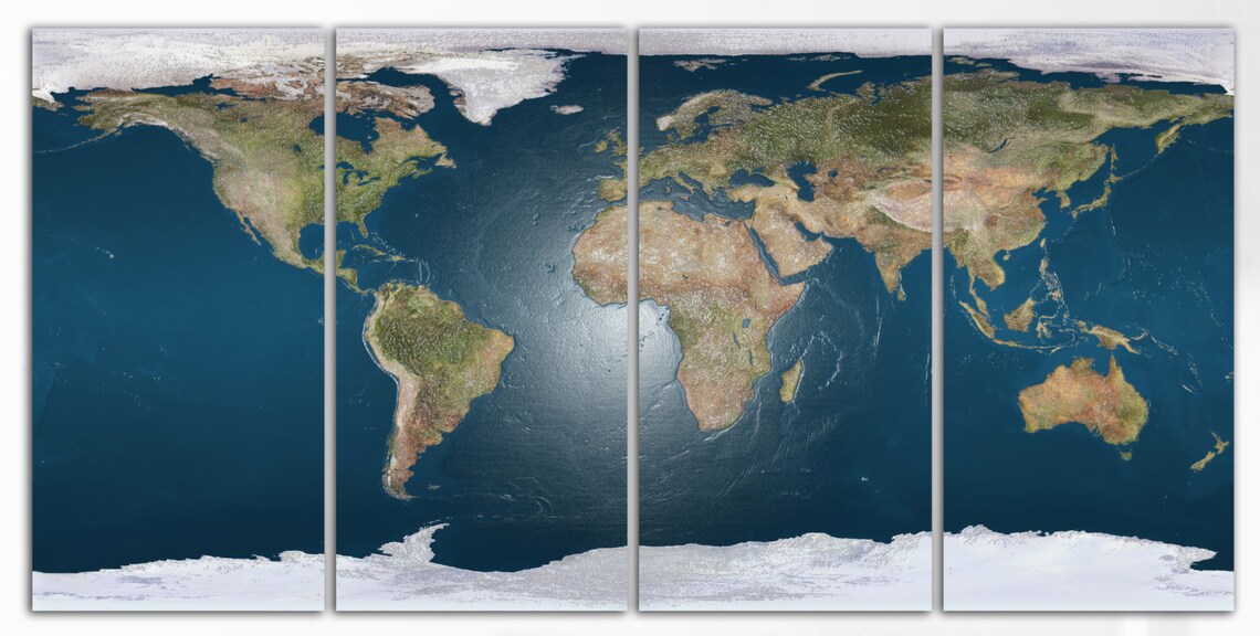 4 Panel Split World Map Canvas Print. Texture Digitally - Etsy