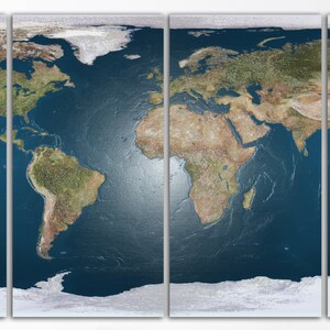 4 Panel Split World Map Canvas Print. Texture Digitally Applied ...