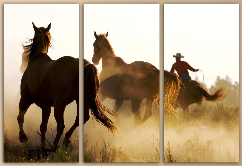 Running Horses 3 Panel Split Canvas Print 1.5 Deep | Etsy