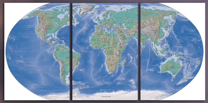 World Map Canvas Print 3 Panel Split.white Background | Etsy