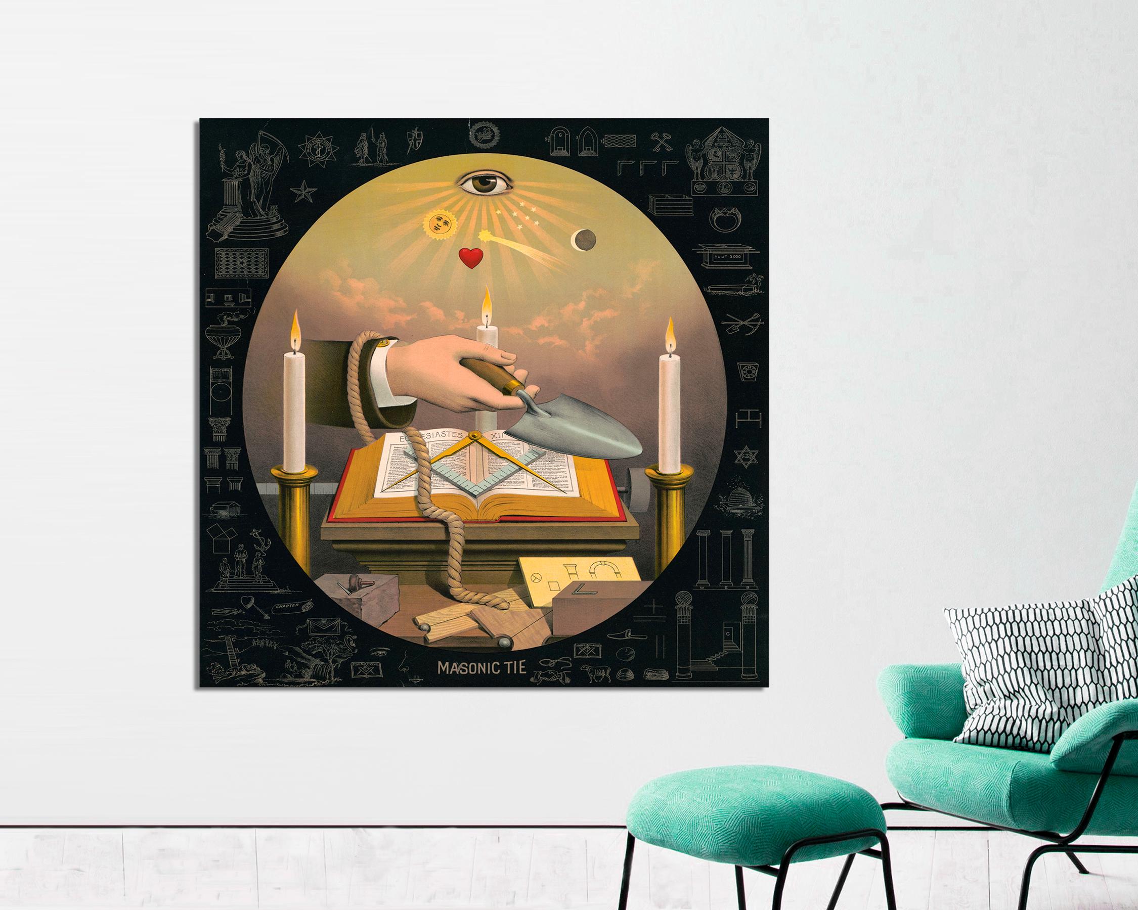 Vintage Masonic Lithograph Art Print: Freemasonry Canvas, Ready to Hang ...