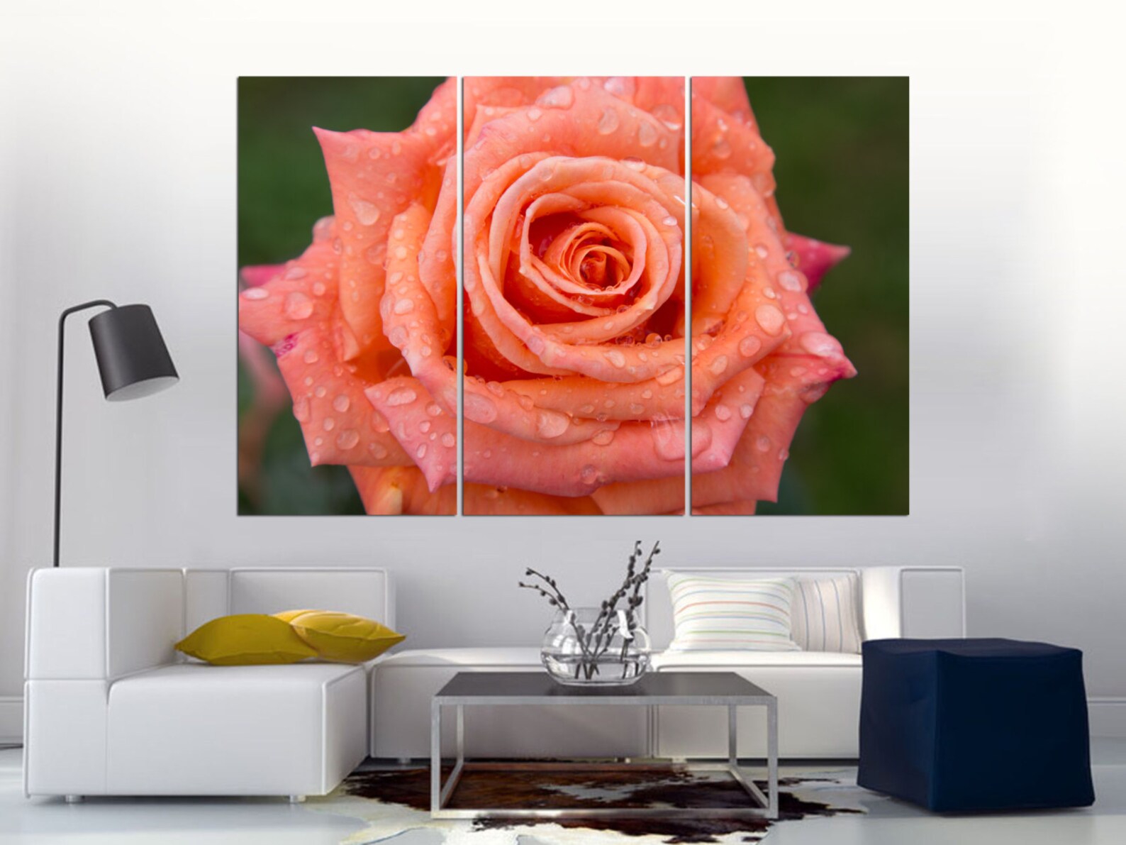 3 Panel Split Rose Flowers Canvas Print1.5 Deep Frames - Etsy