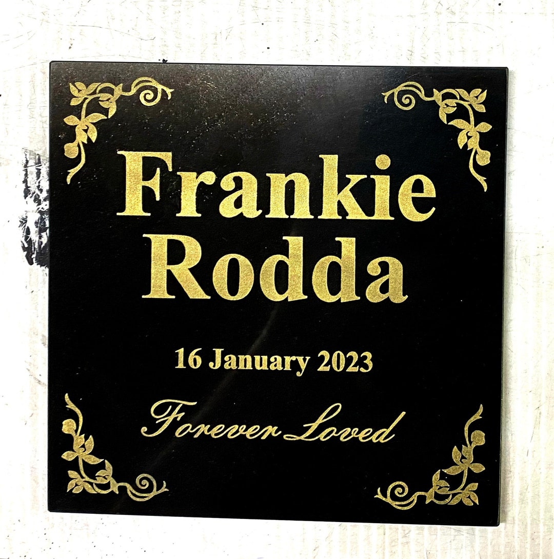 GRAVE MEMORIAL PLAQUE - Customised Text Laser Engraved on Black Granite ...