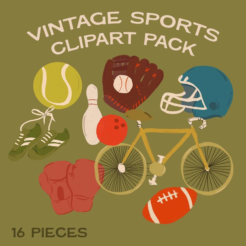 Vintage Sports Clipart Pack - Etsy