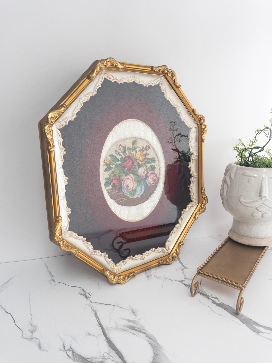 Cross-stitch Gold Frame - Burgundy Velvet, Gold Trim, White Velvet ...