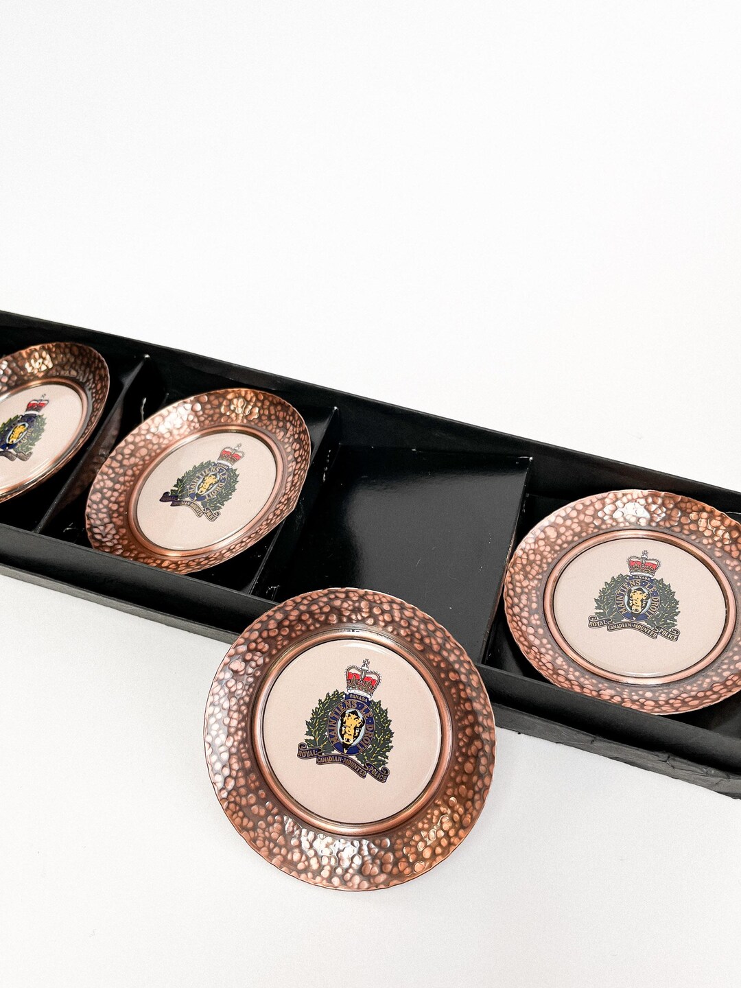 Vintage Copper Ashtray/coasters Set of 4 - RCMP Commemorative Enamel ...