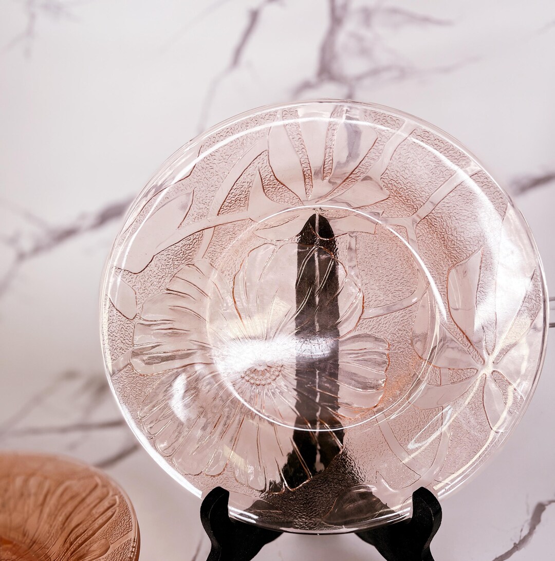 Depression Glass Plates, Blush Pink Palm Leaf Floral Textured Plates ...