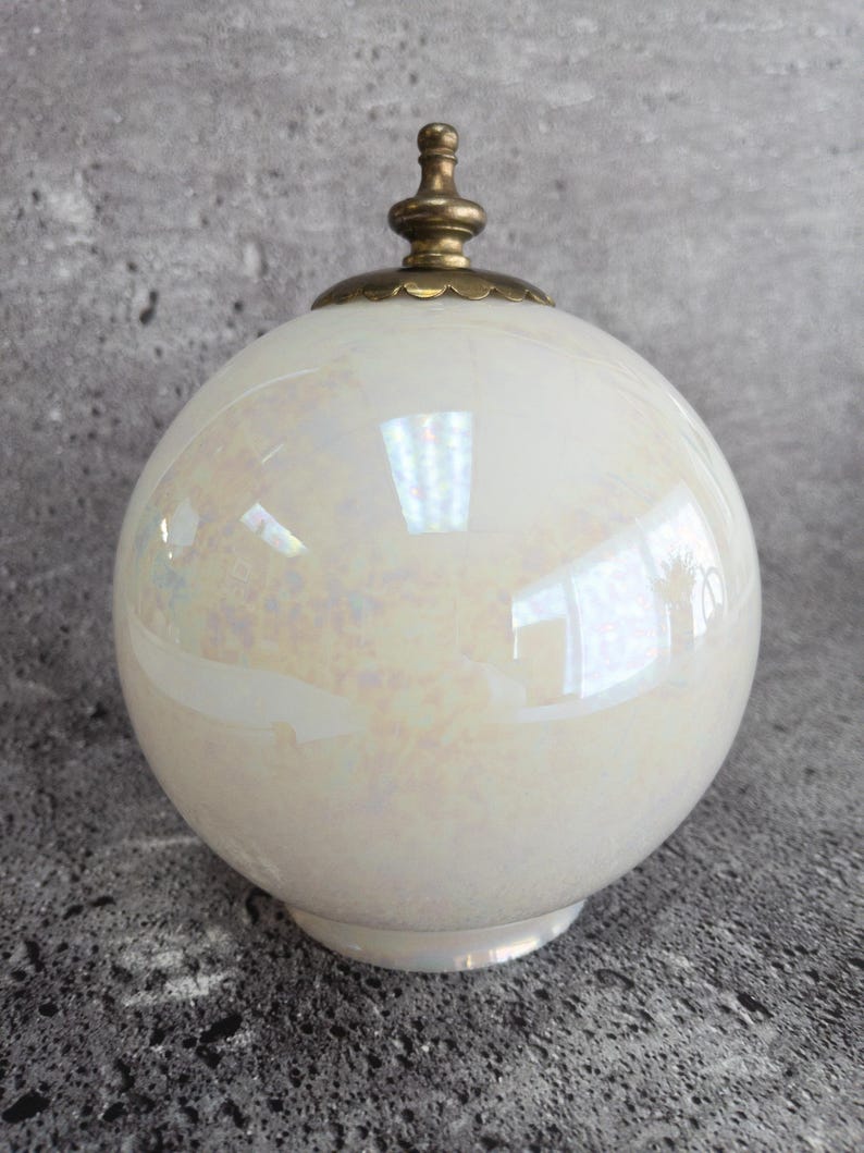 MCM Glass Globe - Iridescent Milk Glass With Brass-look Finial - Etsy