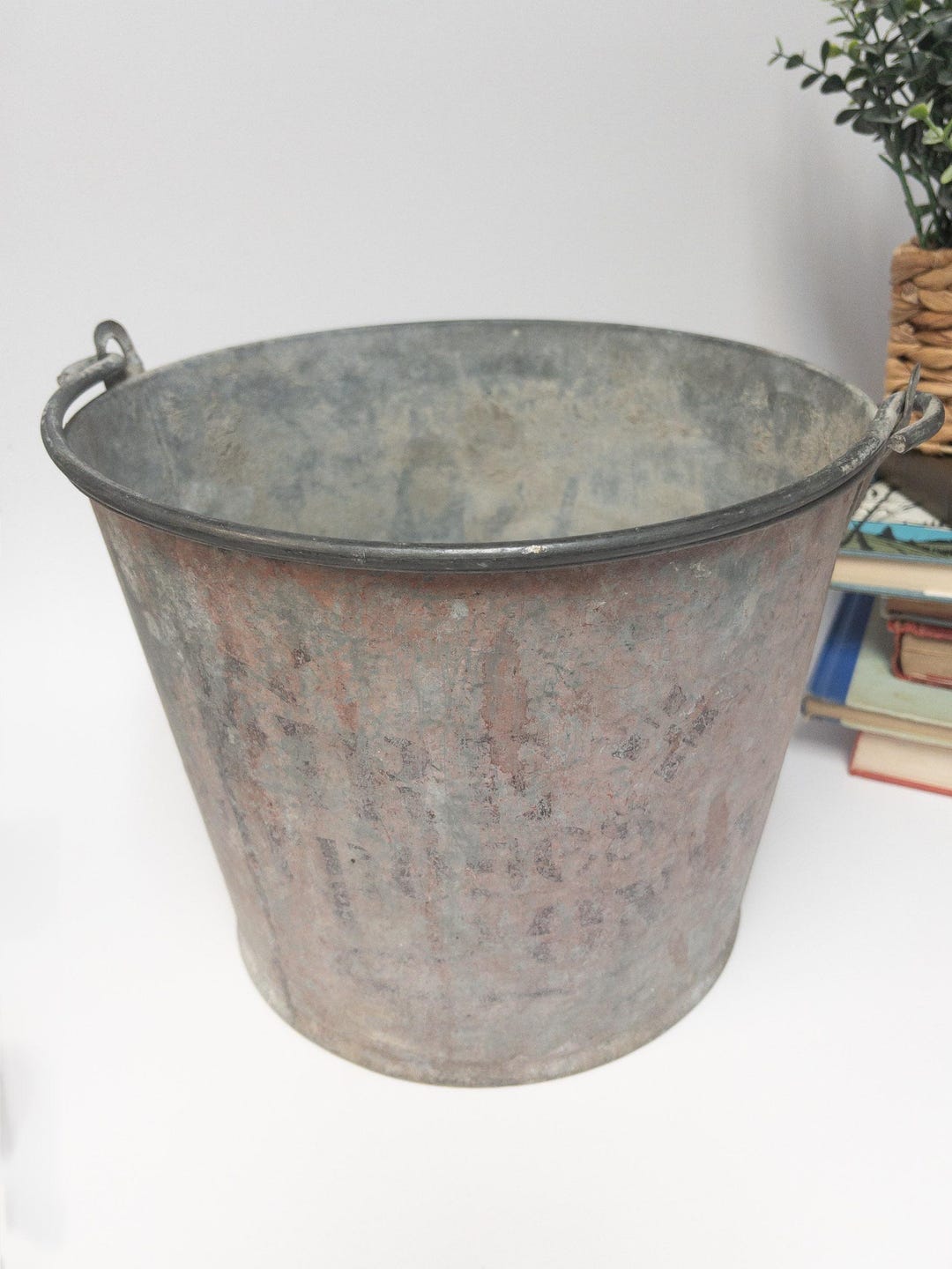 Antique Fire Bucket With Handle - Faded Red Aged Patina, Rustic ...