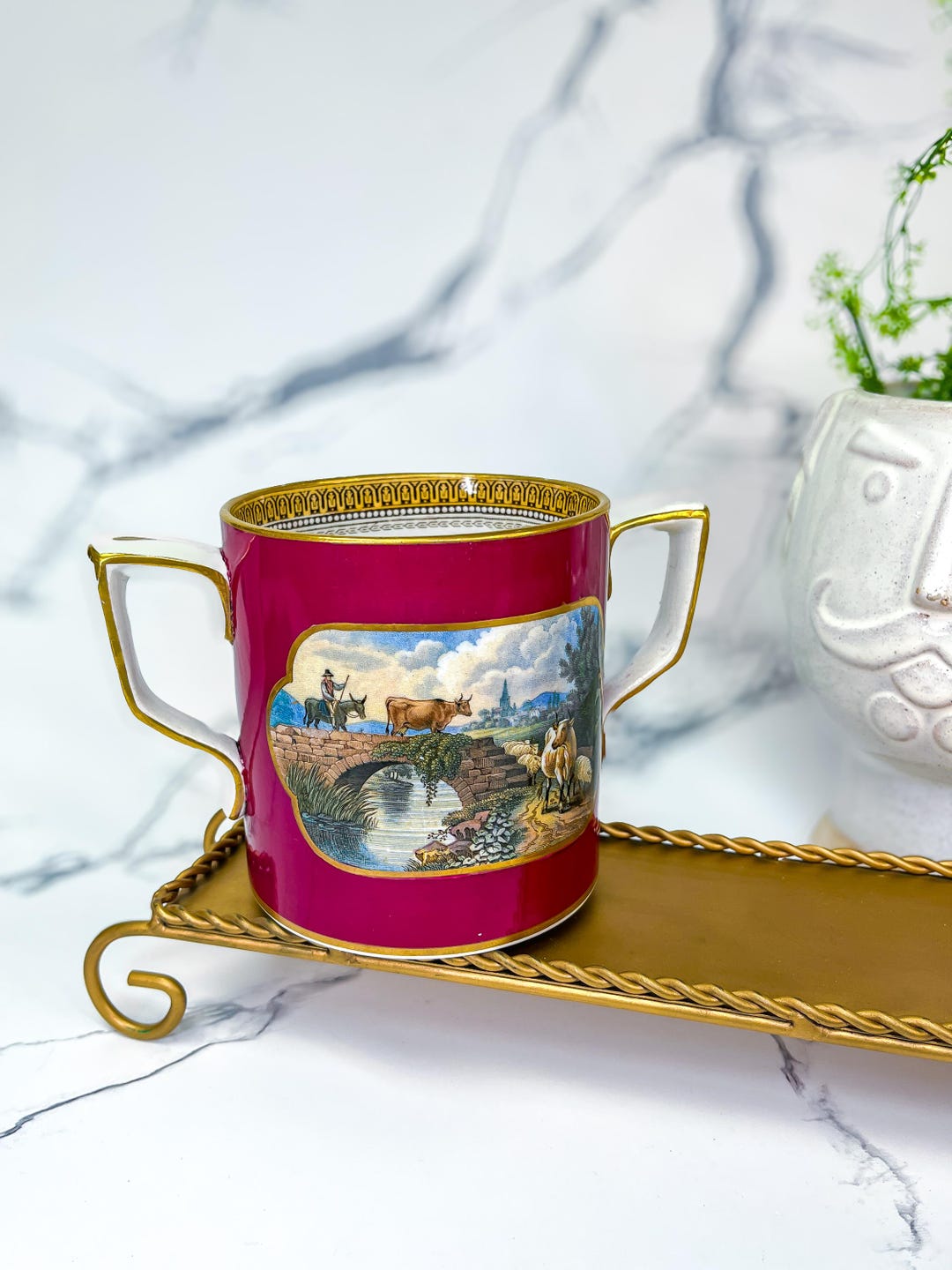 Vintage Pratt Fenton Cup, 1880s English Farm Scene, Gold Gilt Trim ...
