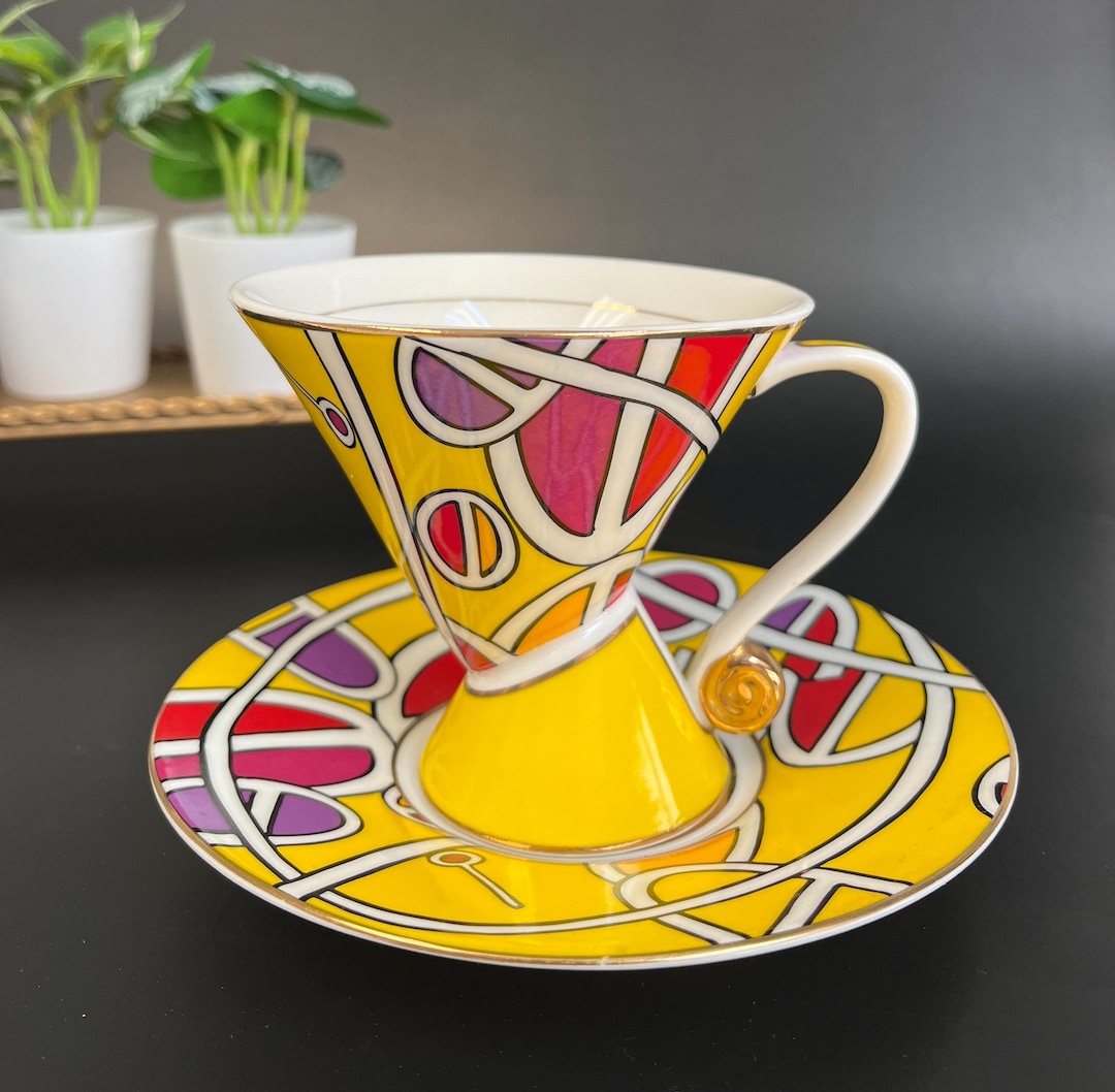 Art Deco Cup and Saucer Leonardo Collection Whimsical Abstract Wave Art ...
