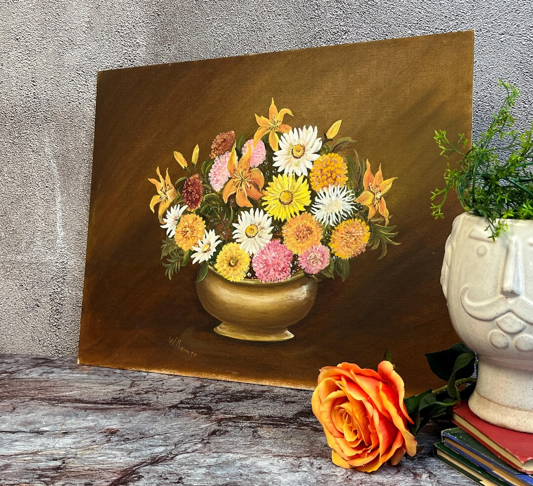 Lilly Daisy Oil Painting- 70s Decor, Wall Art, Retro Interior. - Etsy