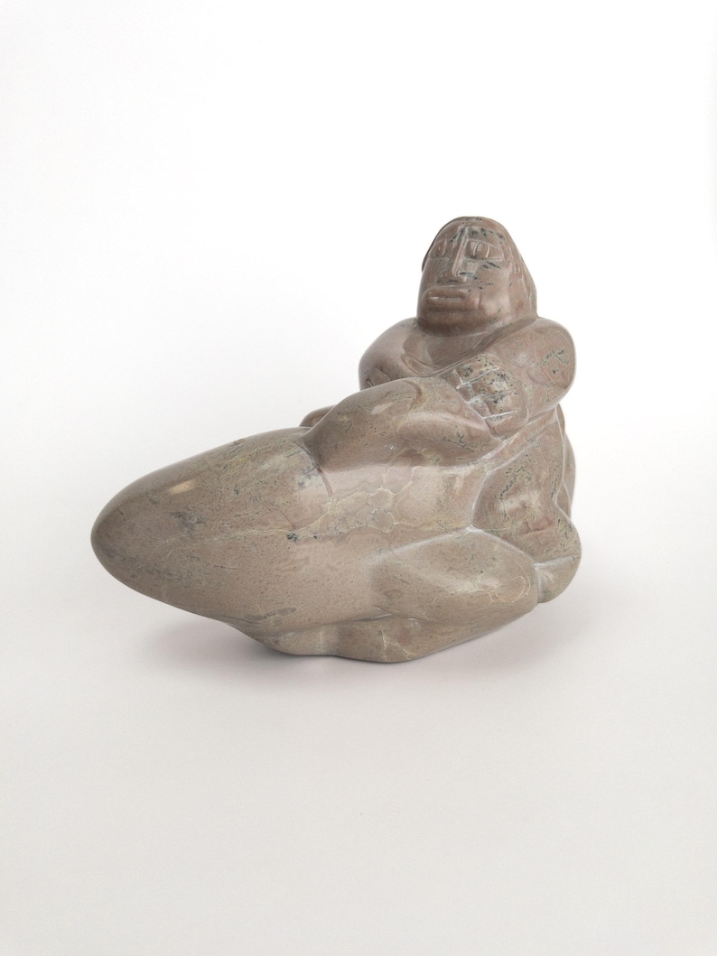 Soapstone Carving Inuit Art - Human Form Riding Orca Whale - Fluid ...