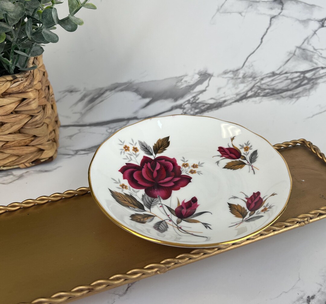 Elegant Queen Anne Vintage Saucer With Deep Red Rose – Perfect for ...