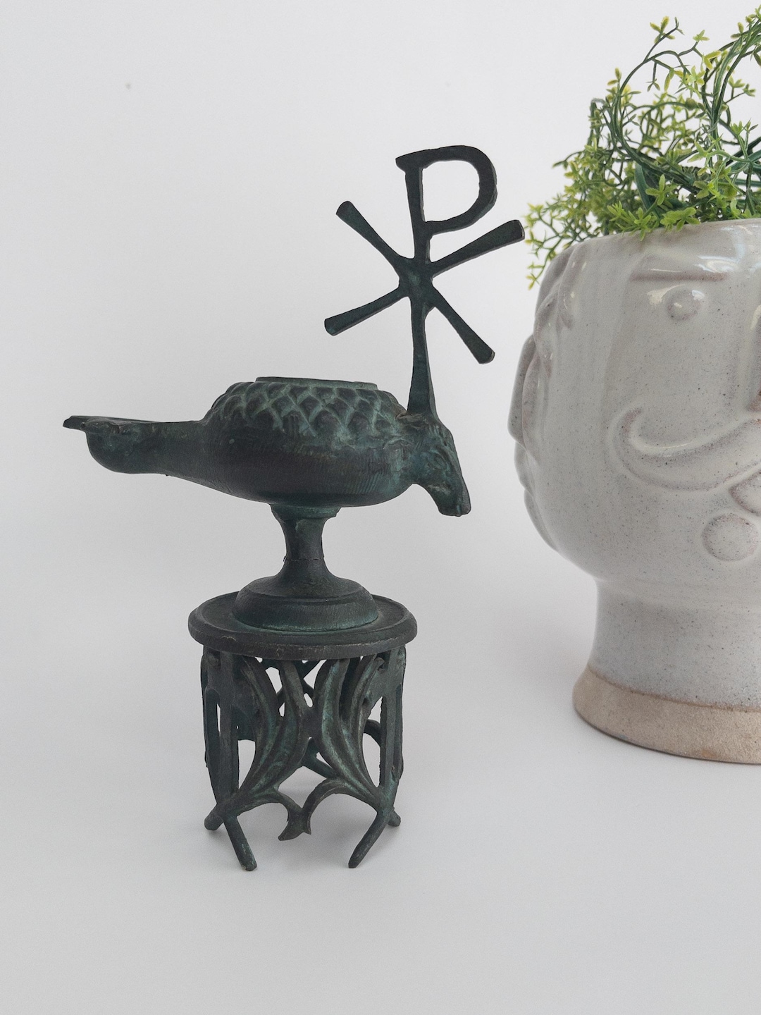19th Century Grand Tour Brass Devotional Oil Lamp on Stand With Cross ...