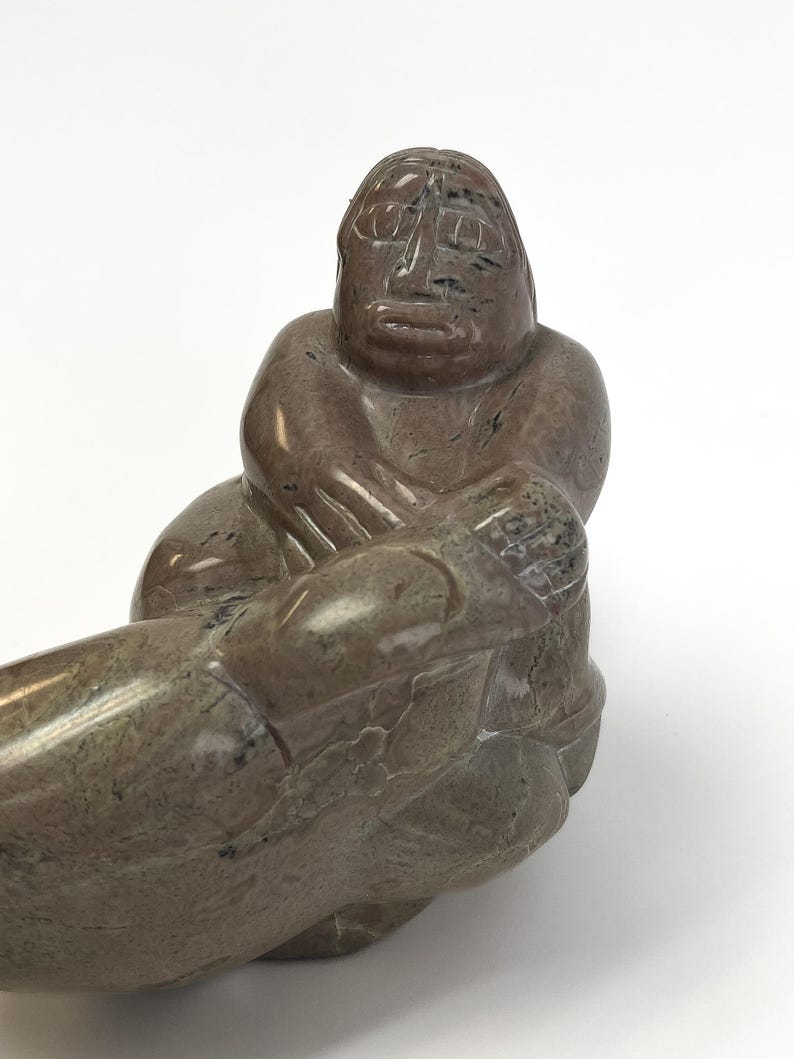 Soapstone Carving Inuit Art - Human Form Riding Orca Whale - Fluid ...