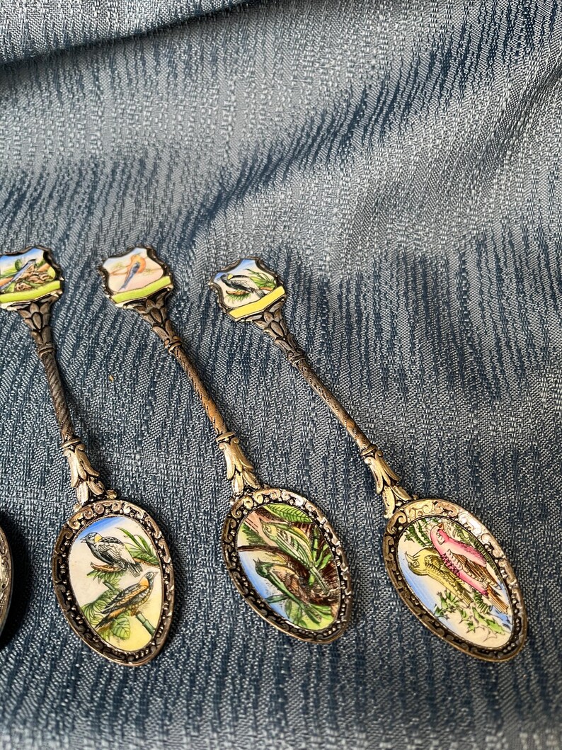 Enamel Metal Souvenir Spoons Enamel Crest and Bowl on Ornate Handle ...