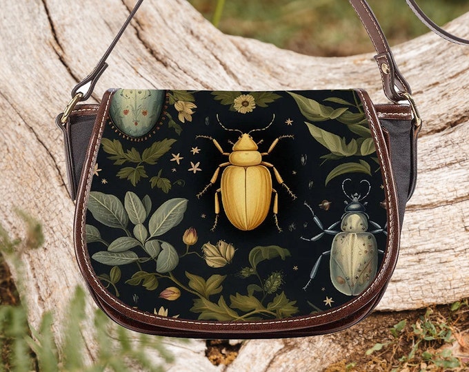 Gold Beetle Saddle Bag, Beetles and Botanicals Dark Academia Shoulder Bag, Dark Cottagecore ...