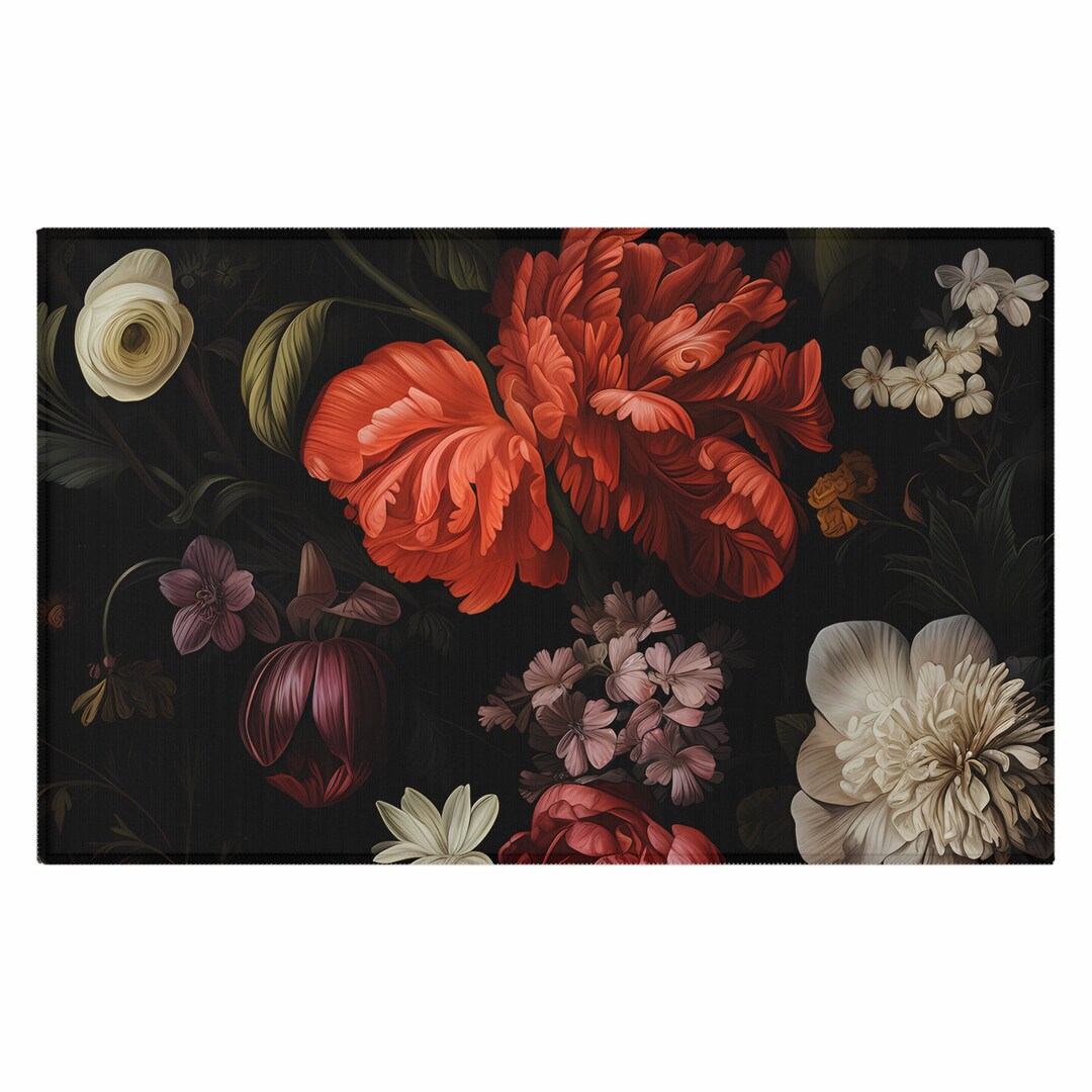 Dark Floral Dornier Rug, Gothic Floral Decor, Moody Dramatic Botanicals ...