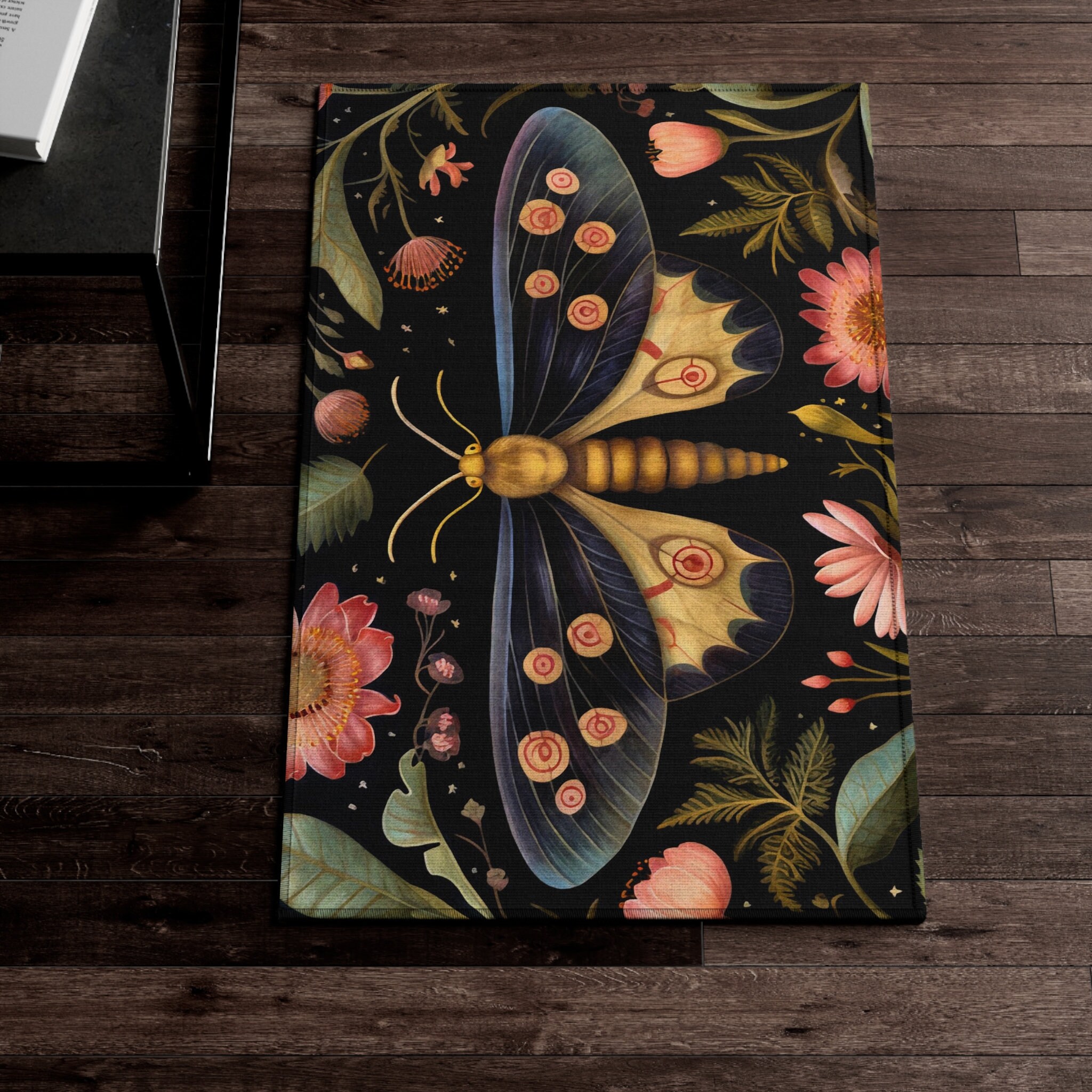 Dark Cottagecore Butterfly Dornier Rug, Whimsigoth Moth Accent Rug ...