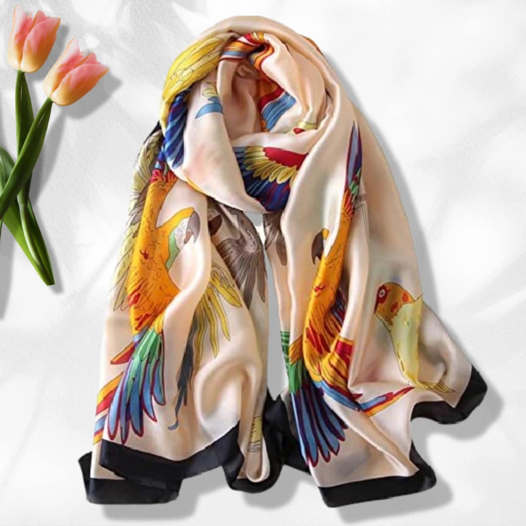 Parrot Scarf Women Silk Shawl Women Scarves Beige Summer Scarf Wrap ...