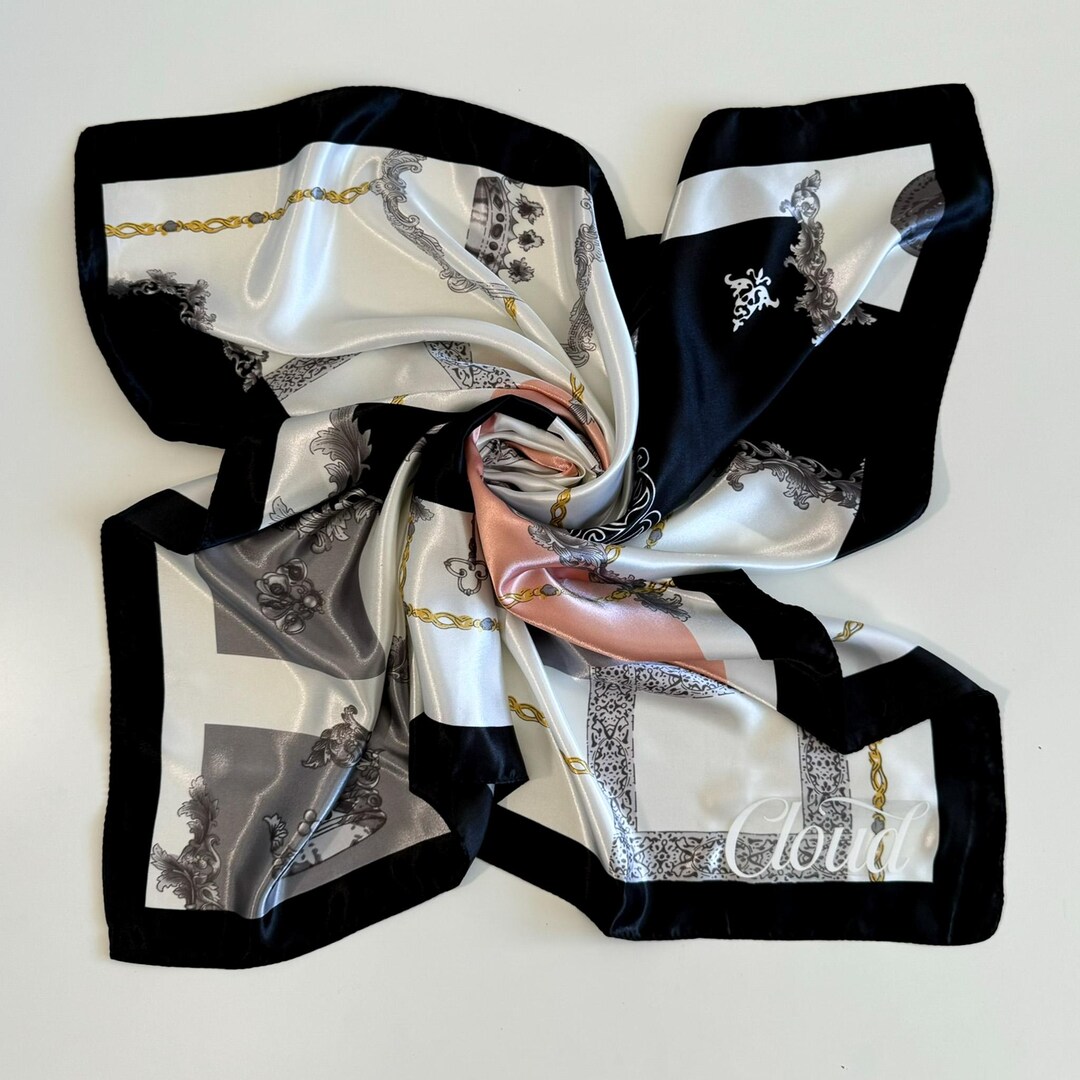 Schwarzer seidiger Schal, benutzerdefinierte Kopftuch, Elfenbein Schal ...