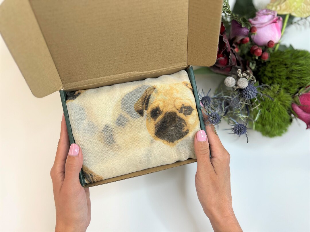 Beige Pug Print Scarf Dog Print Scarf Personalized Gift Summer Scarf ...