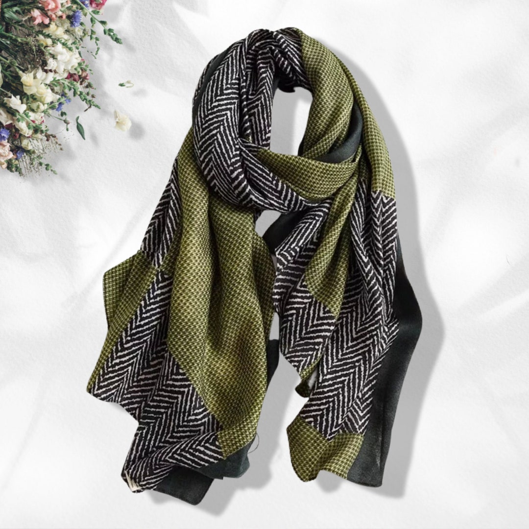 Striped Scarf Green Scarf Brown Scarf Shawl Handmade Gifts Personalized ...