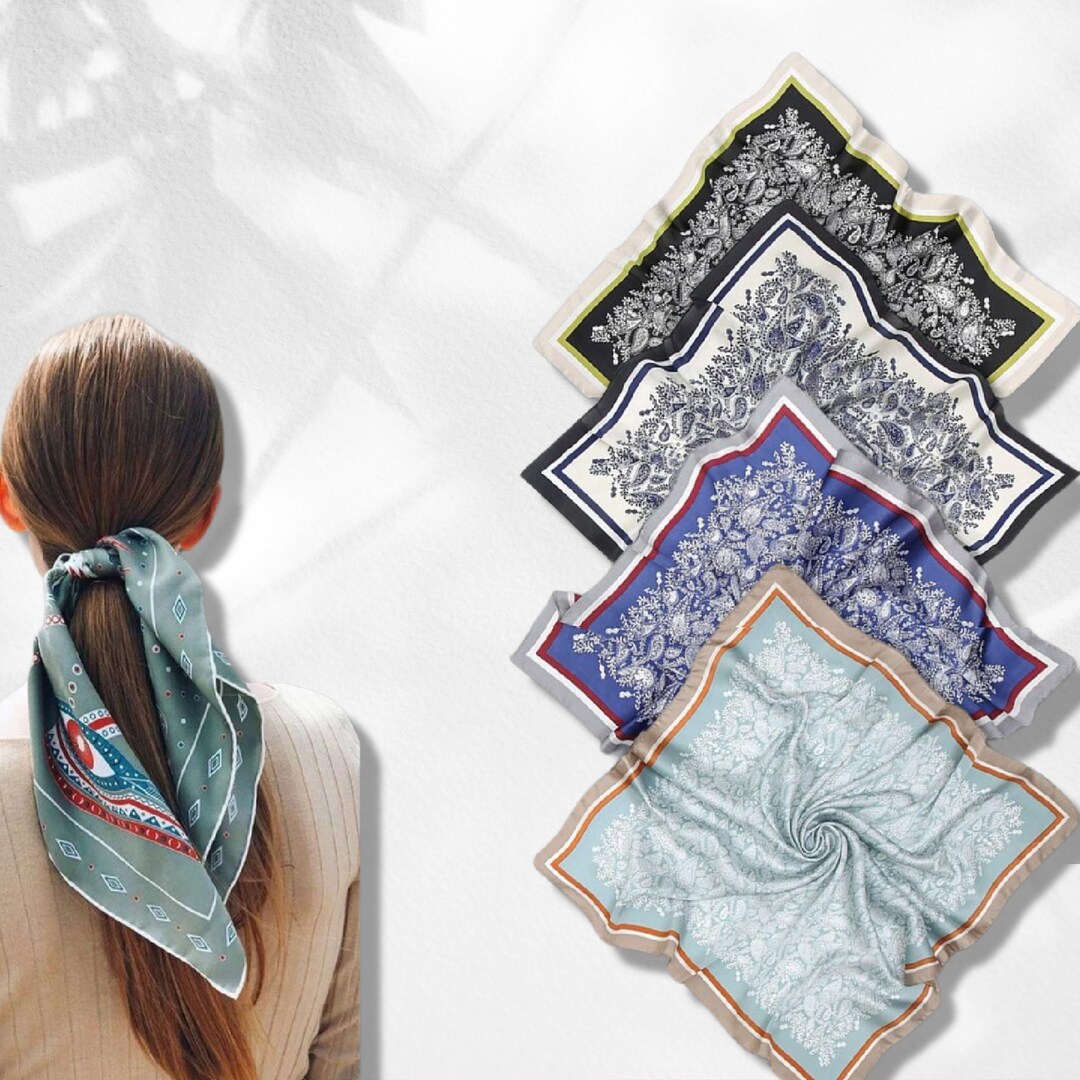 Blue Silk Hair Bandana Silky Ponytail Scarf Silk Head Scarf Neckerchief ...