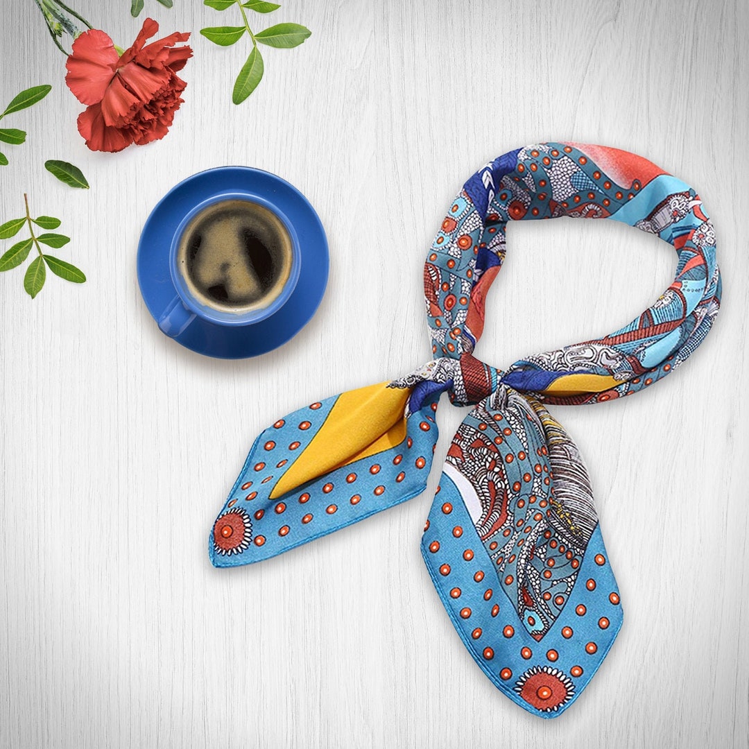 Blue Square Scarves Bandana Silk Head Scarf Women Scarves Neckerchief ...