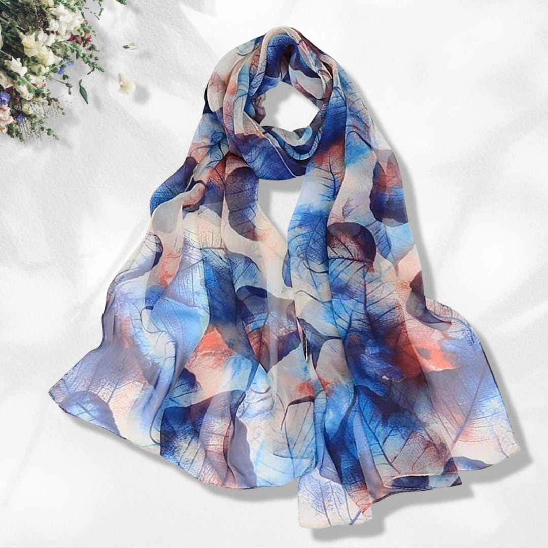 Electric Blue Spring Summer Scarf, Blue Women Scarves, Leaf Infinity ...
