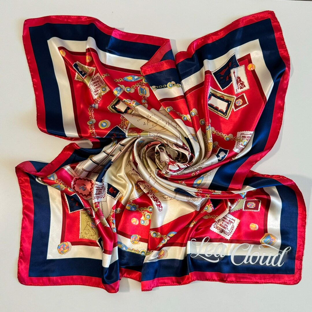 Navy Satin Scarf, Red Square Large Silk Head Scarf, Silky Scarf for ...