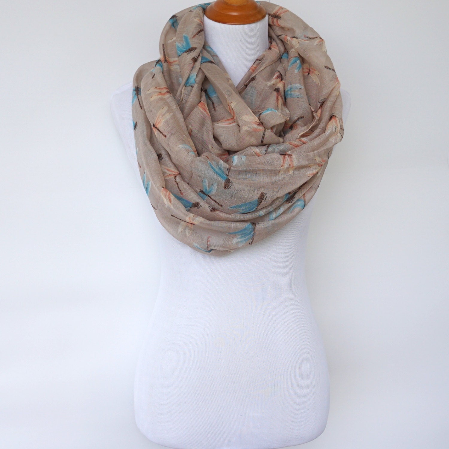 Infinity Beige Scarf Dragonfly Print Scarf Spring Summer | Etsy