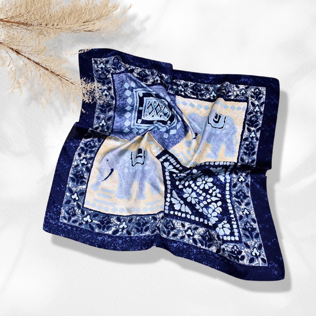 Elephant Silk Scarf Navy Neckerchief Silk Hair Scarf Silk Bandana ...