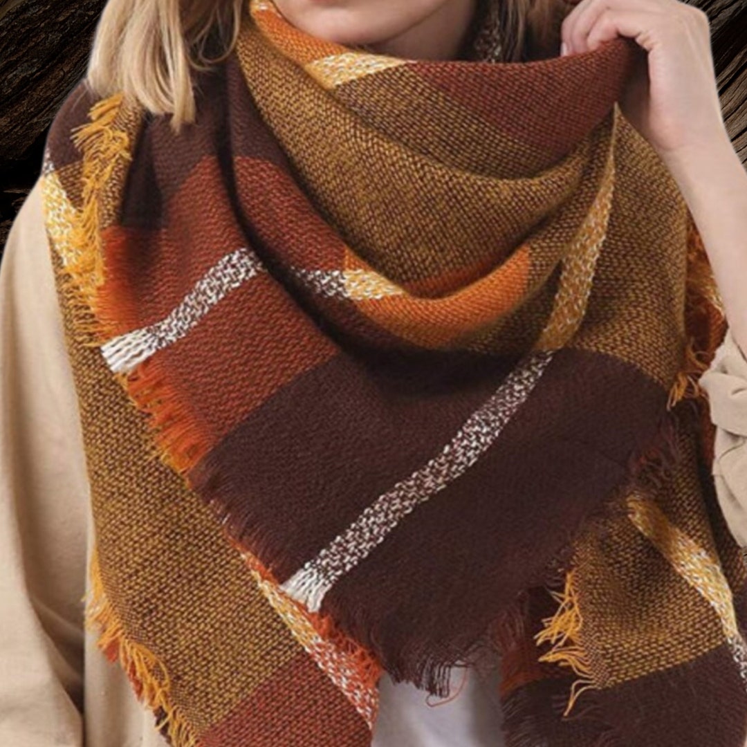 Brown and Old Gold Blanket Scarf, Personalized Scarf, Tartan Plaid ...