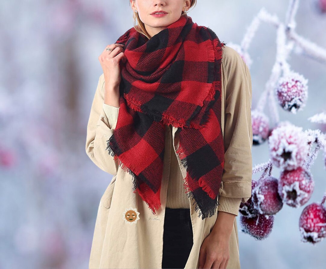 Black & Red Blanket Scarf, Plaid Shawl, Personalized Scarf, Monogram ...