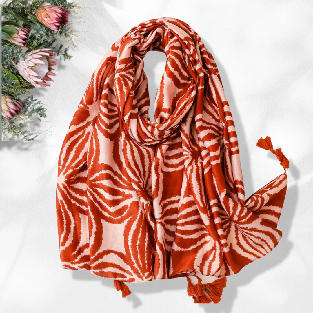 Rust Print Scarf Ivory Rust Scarf Summer Wrap Scarves Shawl Soft Women ...