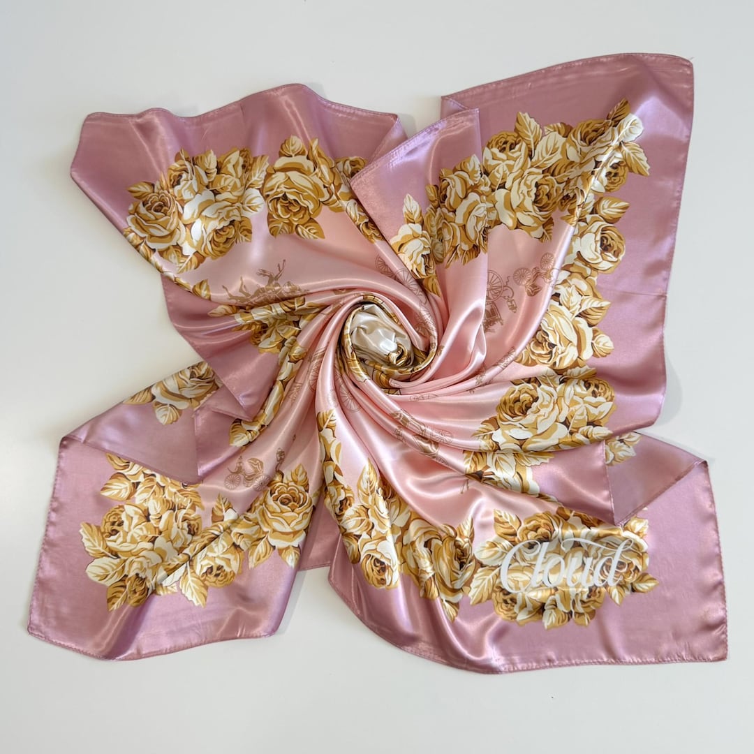 Blush Pink Large Satin Scarf, Pink Silky Hair Scarf, Personalized Silk ...