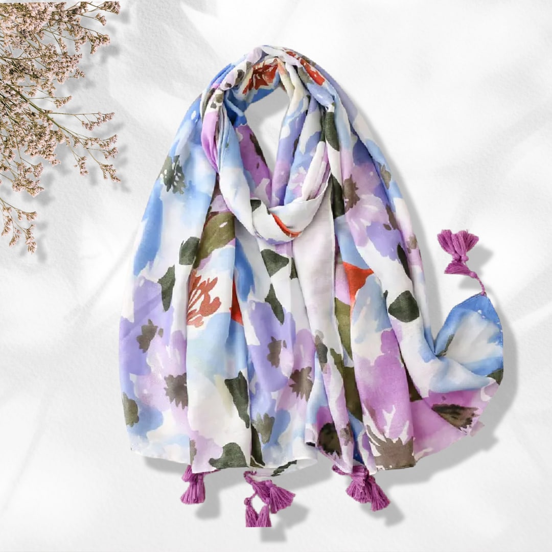 Lilac Print Summer Scarf Purple and White Personalized Scarf Wrap Shawl ...
