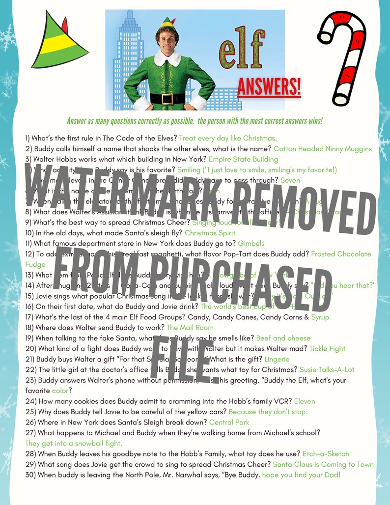Elf Movie Trivia christmas Holiday Game Digital Download - Etsy