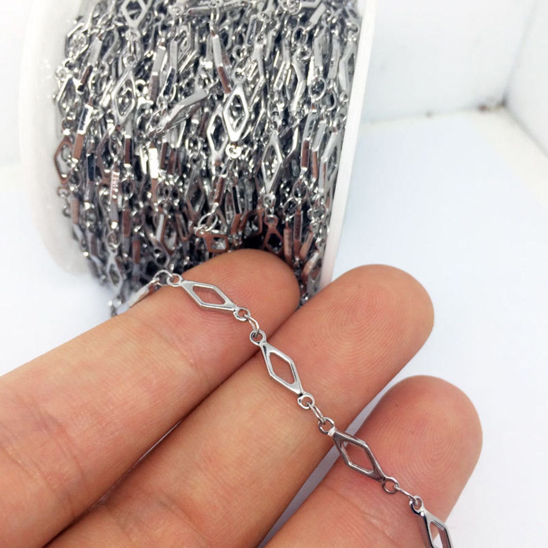 5 Meters Stainless Steel Sideways Rhombus Welded Oval Link Chain Solid ...