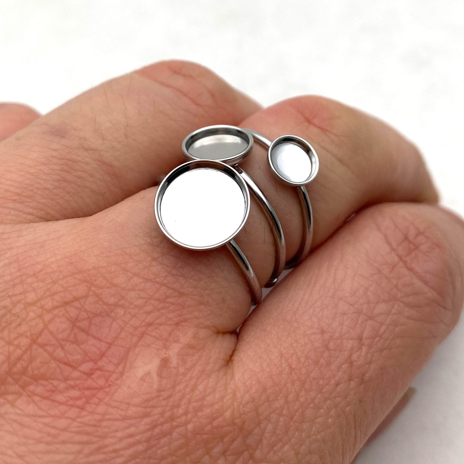 10/50pcs DEEP Round Edged Open Stainless Steel Bezel Cup Ring Blank ...
