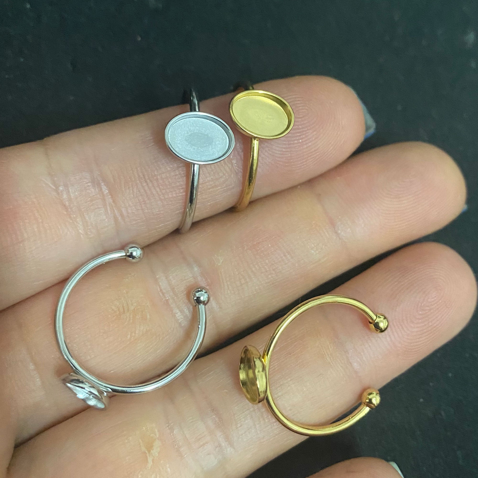 10/50pcs Open 18K Plated Stainless Steel Oval Bezel Cup Ring - Etsy
