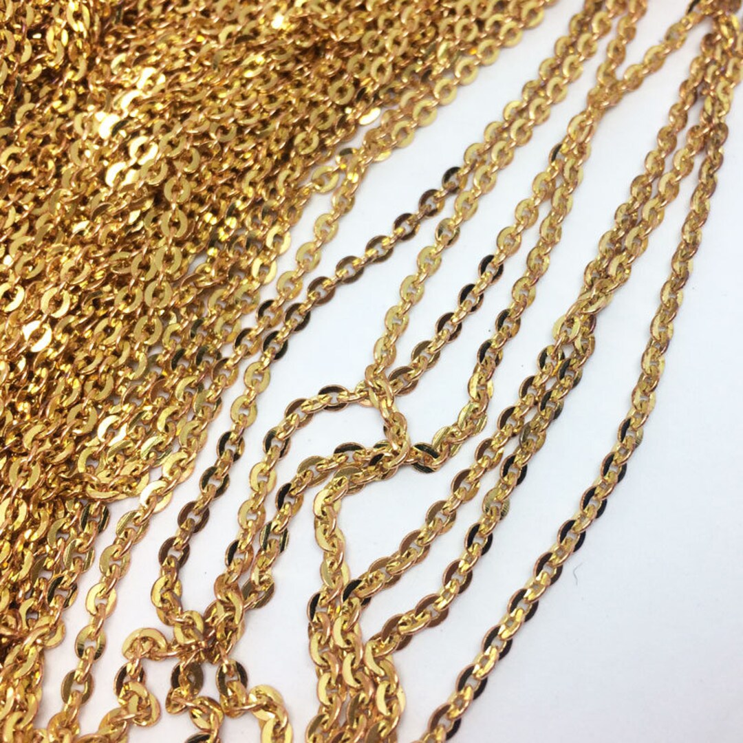 10/50 Yards Raw Brass Hammered Flat Cable Chain Oval Soldered Link ...