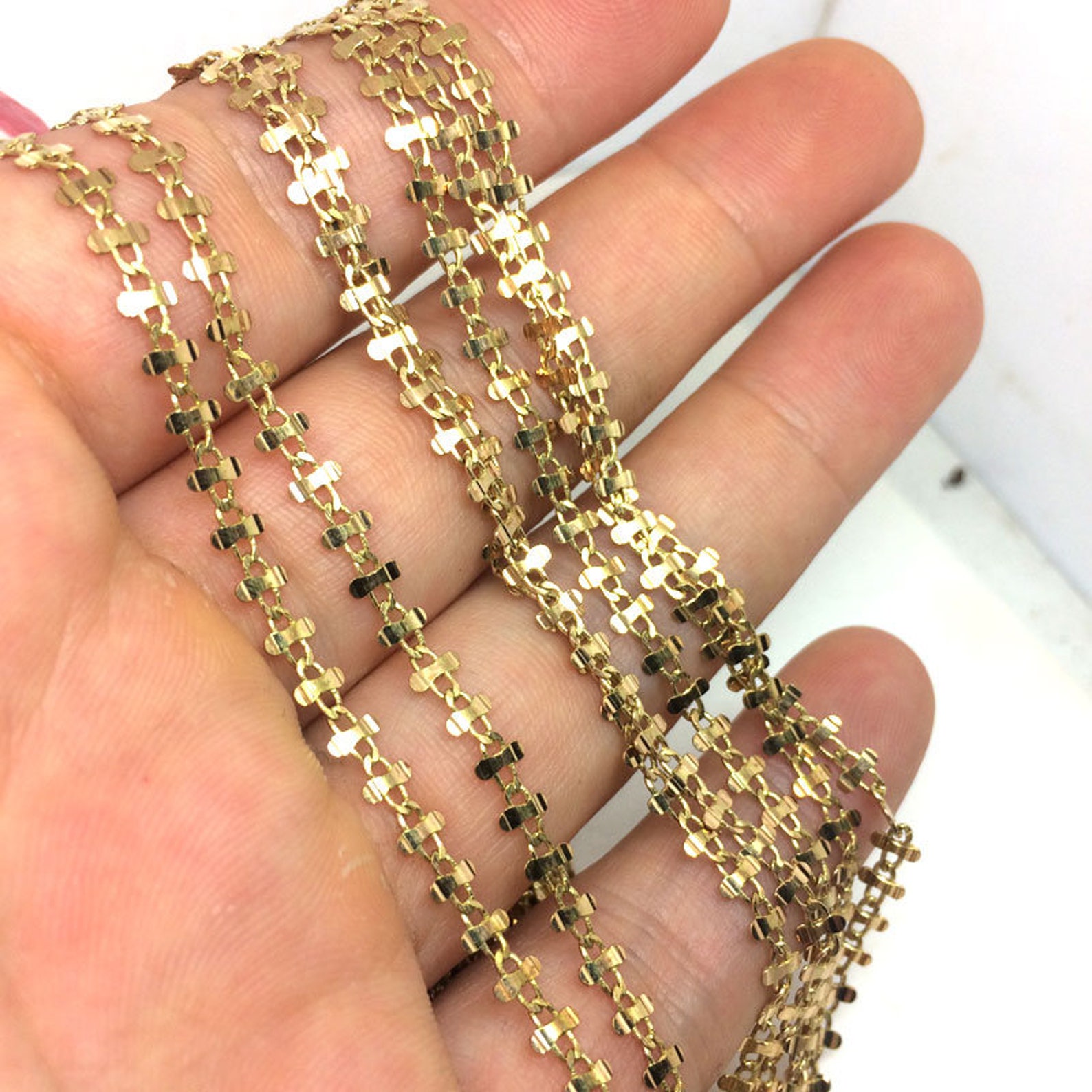 Tiny Raw Brass Flat Mariner Soldered Link Chain With Ear - Etsy