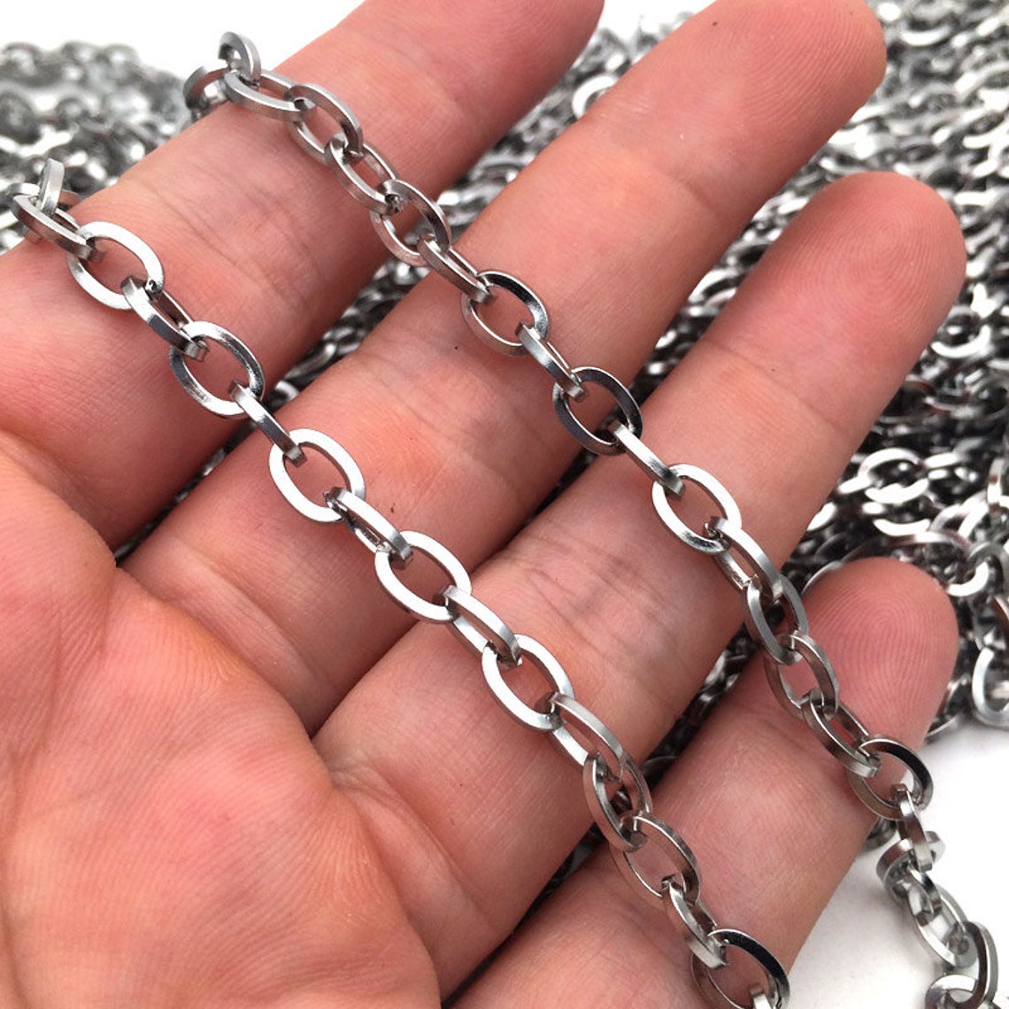10/20/50 Meters Stainless Steel Flat Drawn Cable Chain Oval | Etsy