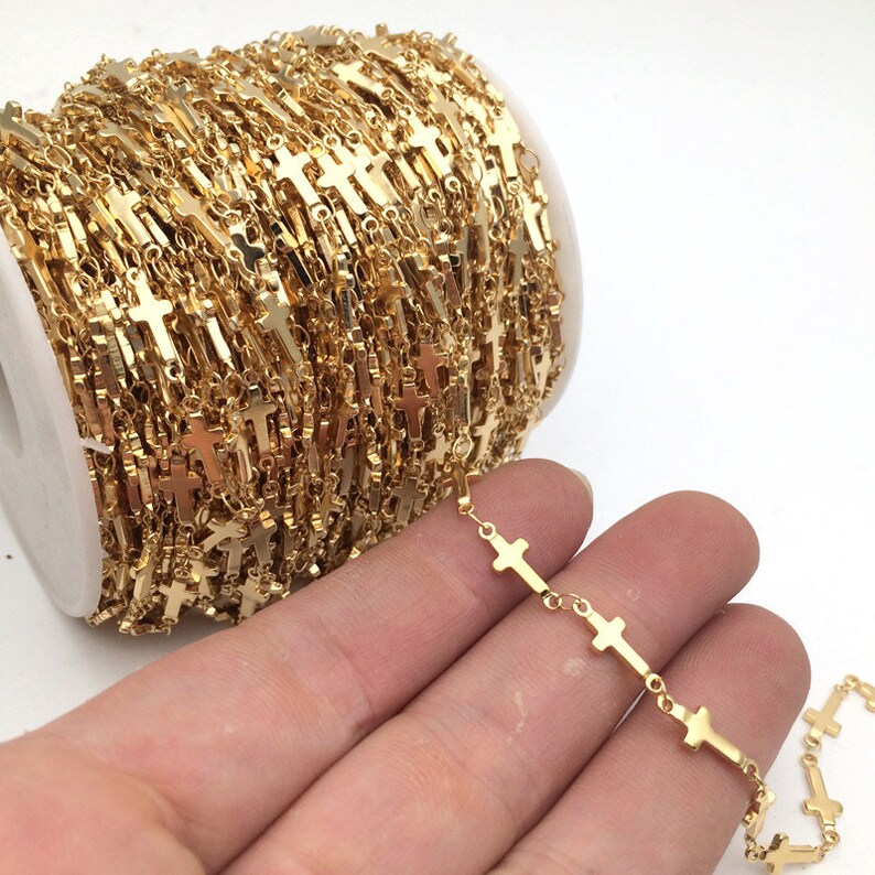 5/10 Meters Stainless Steel Real Gold Plated Cross Chain | Etsy