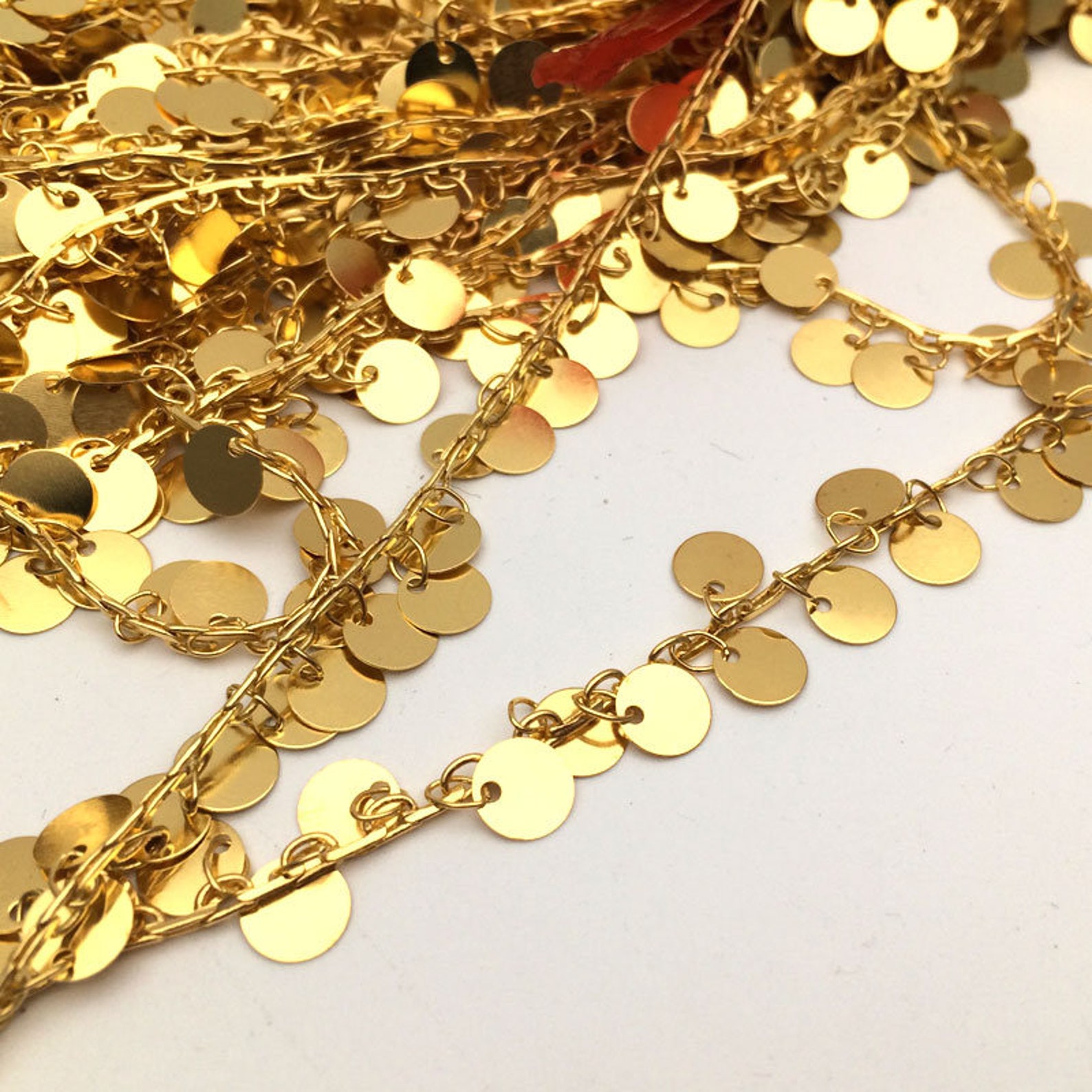 Rose Gold or Gold Dangling Disc Coin Chain Charms Beads Beaded Links ...